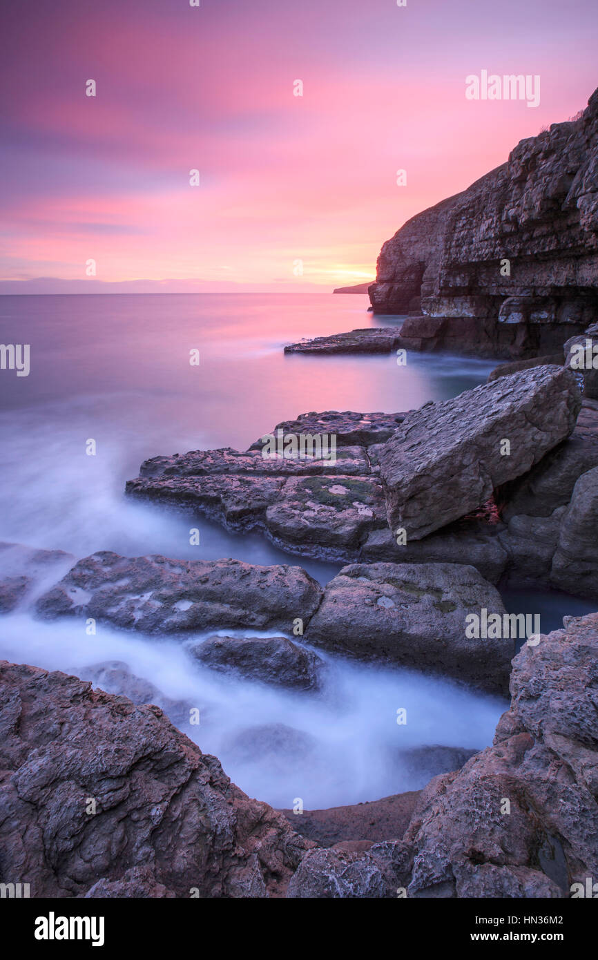 Sunset at Dancing Ledge Stock Photo - Alamy