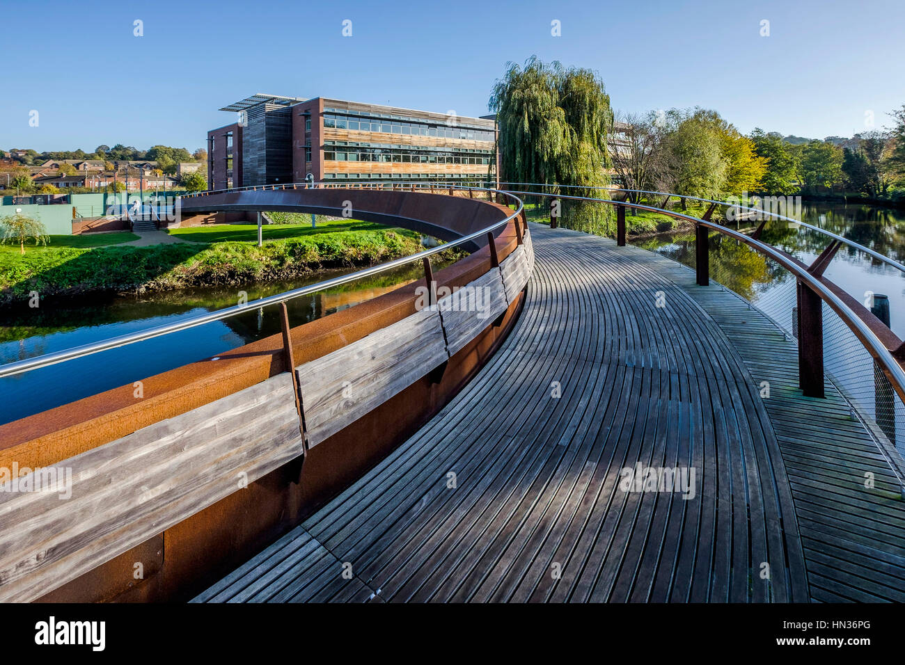 The curved Jarrold bridge over the river Wensum in Norwich Stock Photo ...