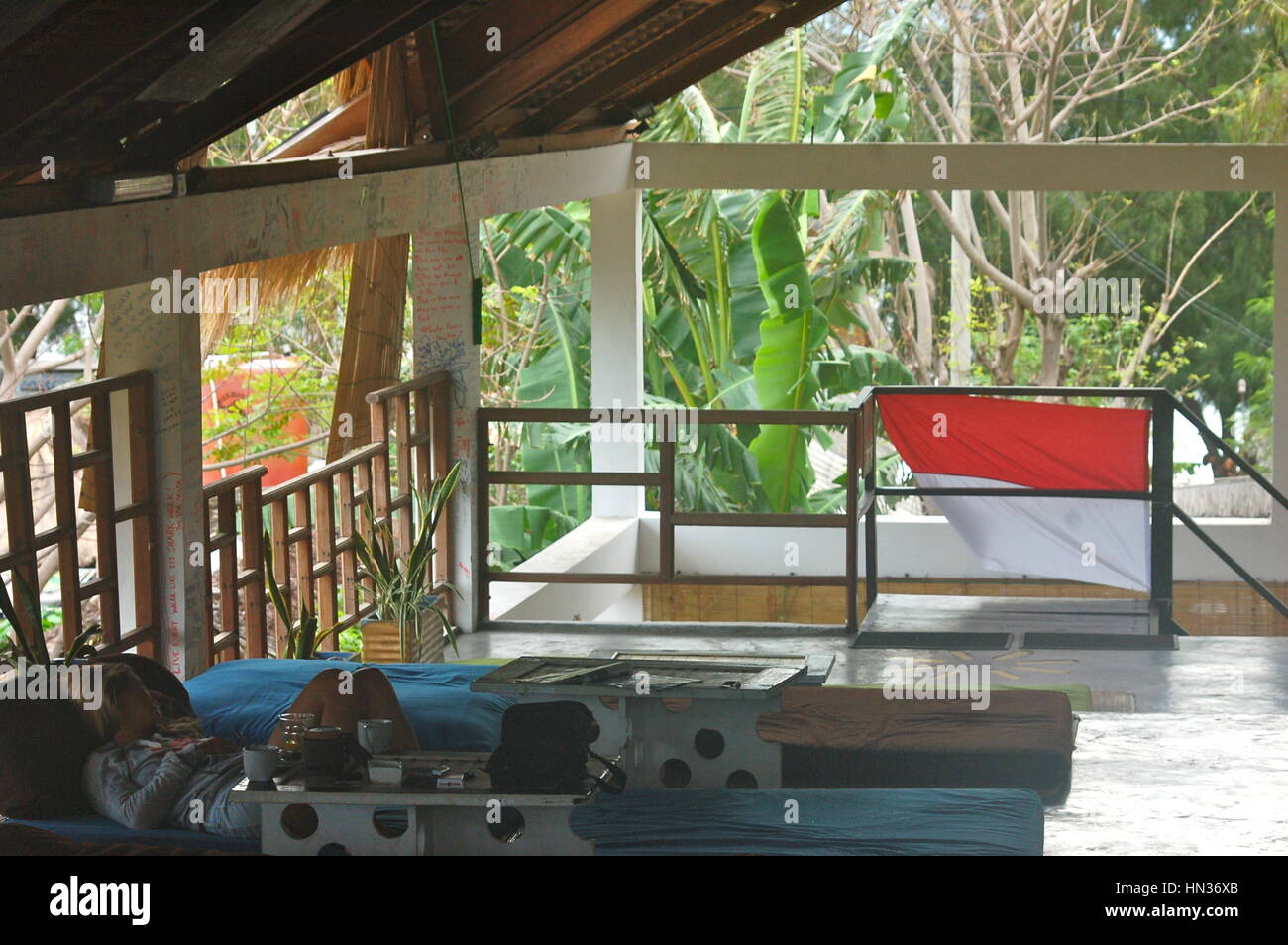 Morning Rooftop Lounge, Gilli Trawangan, Lombok, Indonesia Stock Photo ...