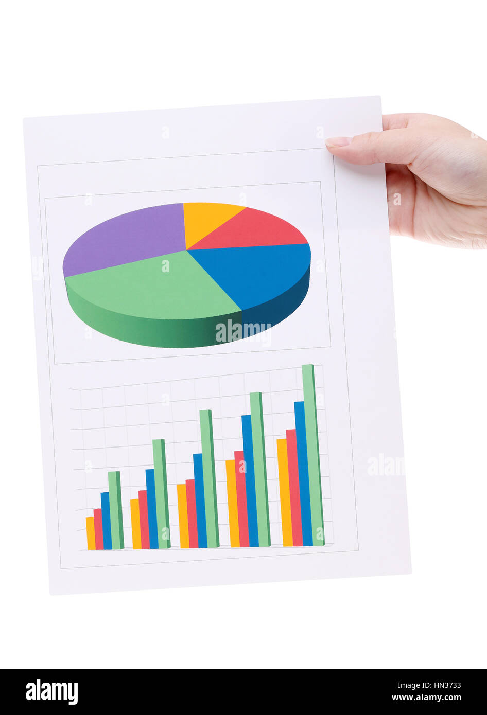 Hand holding color chart printed documents on white background Stock ...