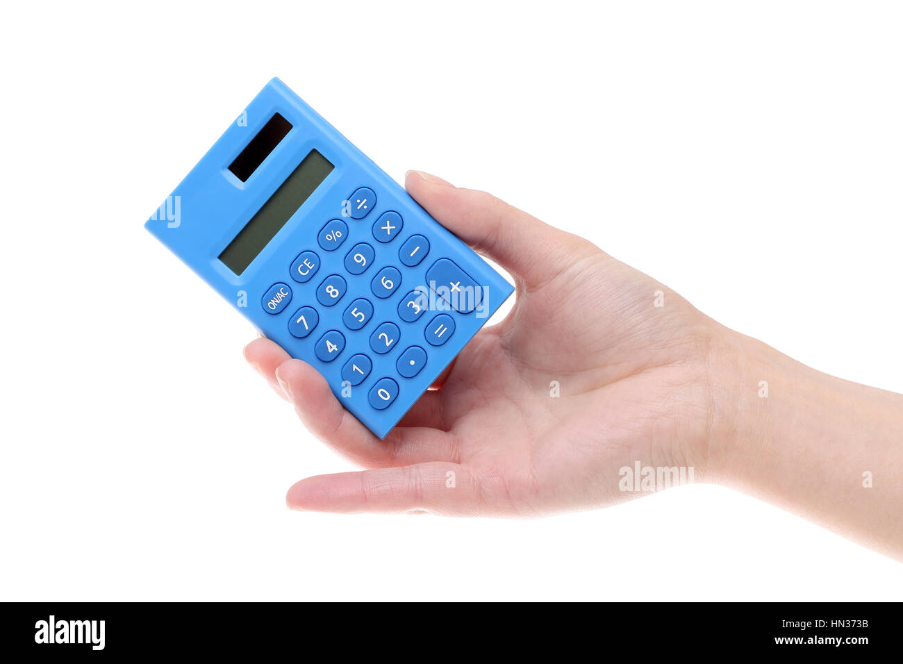Hand holding small calculator isolated on white background Stock Photo ...