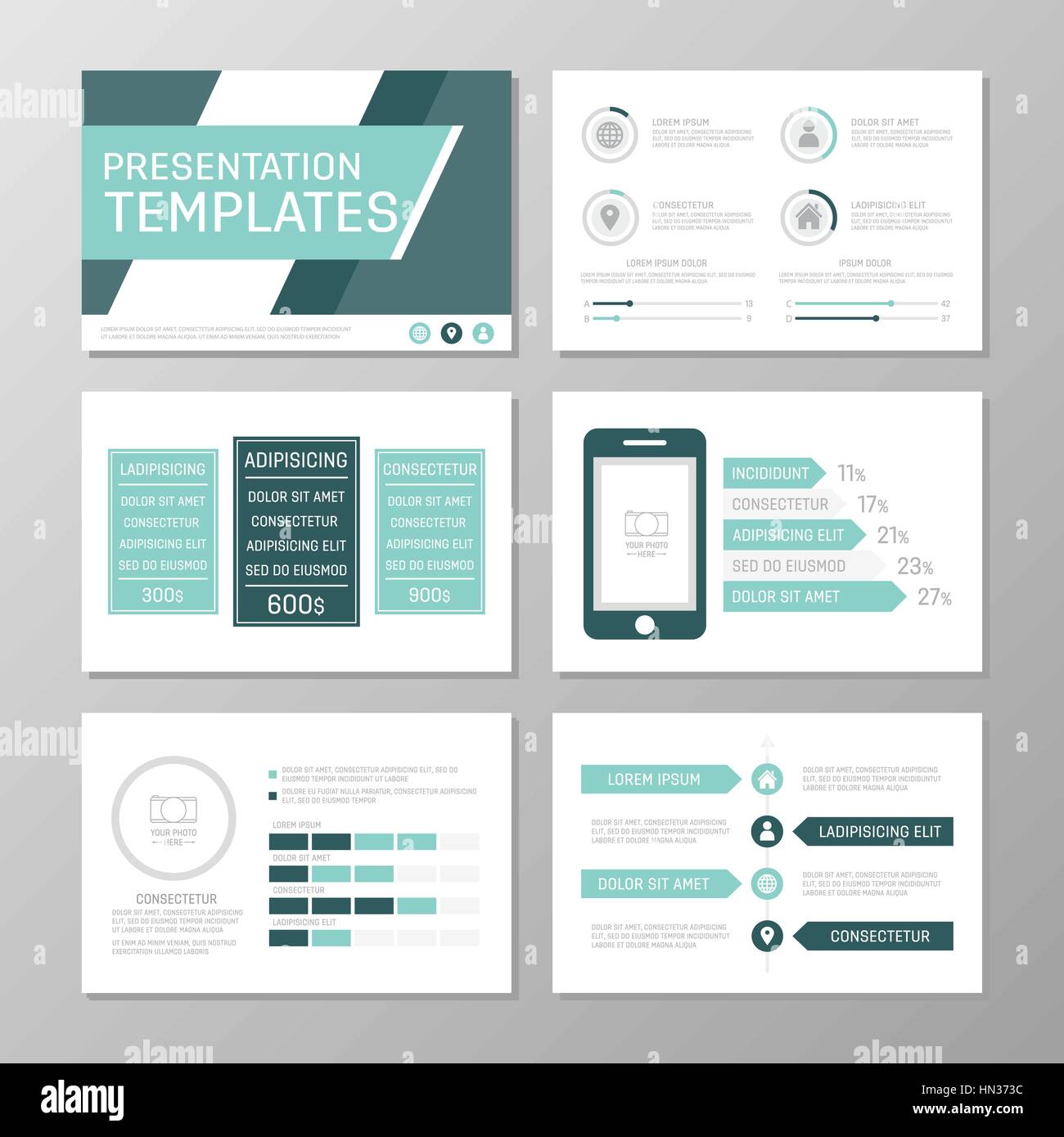 Vector template for presentation slides with graphs and charts Stock ...