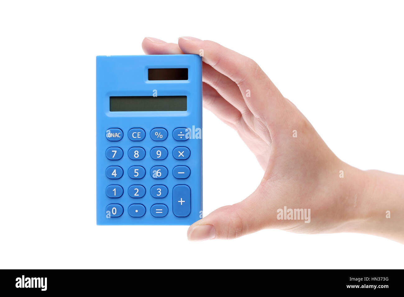 Hand holding small calculator isolated on white background Stock Photo ...