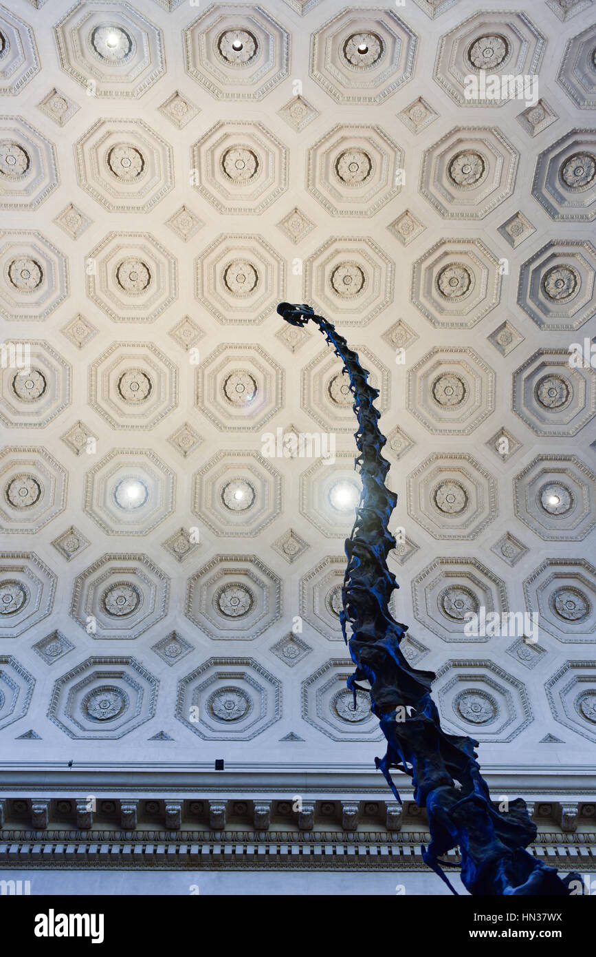 New York, USA - January 29, 2017: Barosaurus in the entrance hall of ...