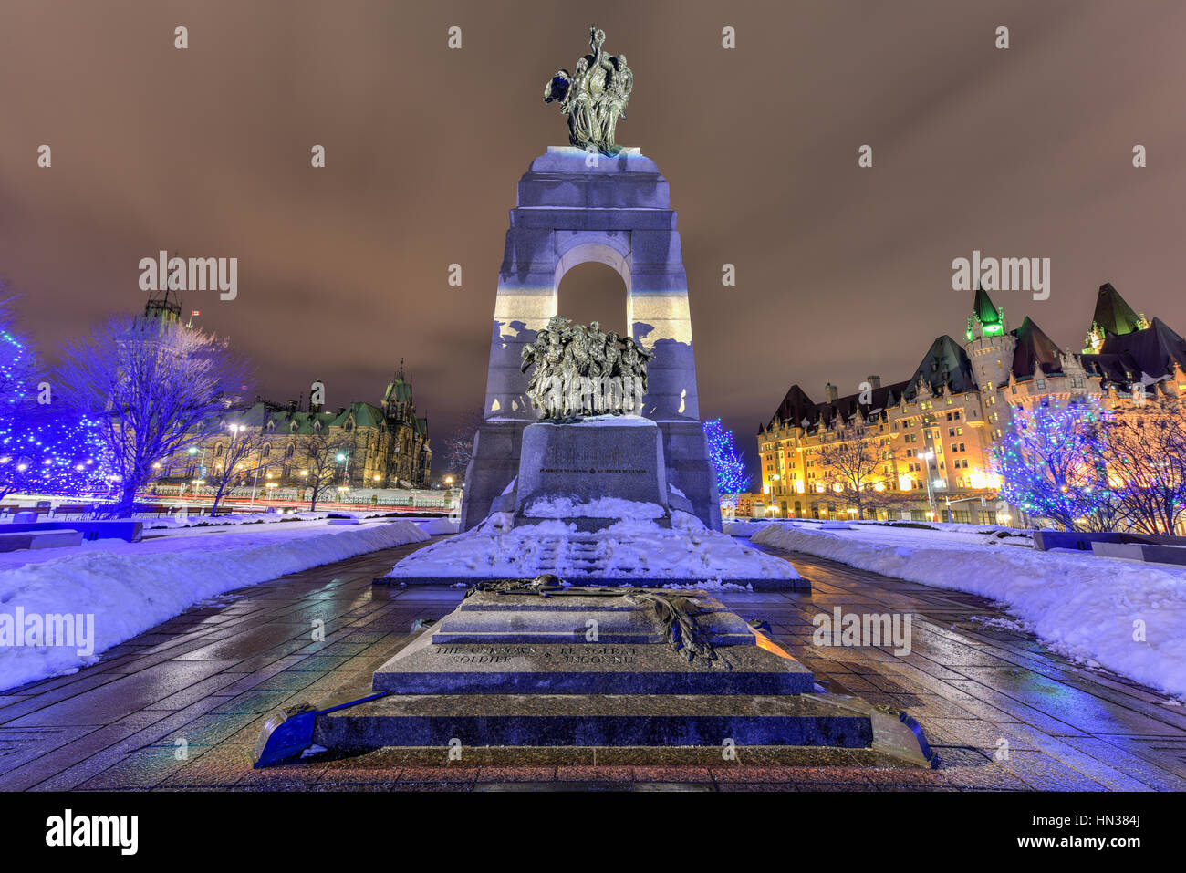 The National War Memorial, is a tall granite cenotaph with acreted ...
