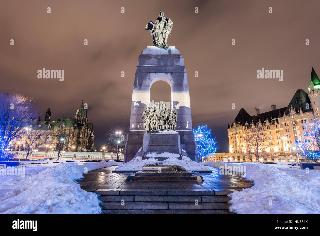 The National War Memorial, is a tall granite cenotaph with acreted ...