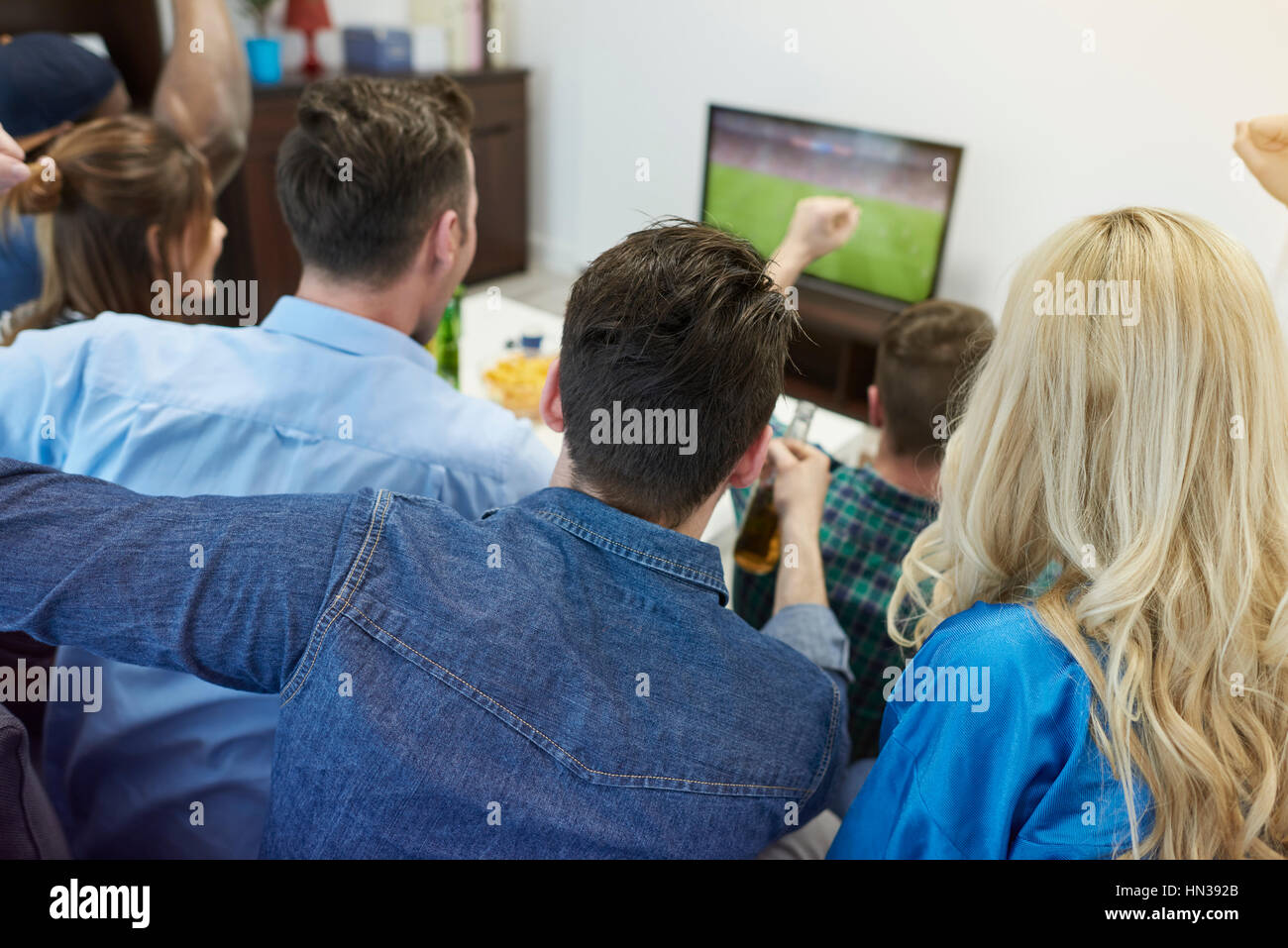Fans of soccer watching match Stock Photo - Alamy