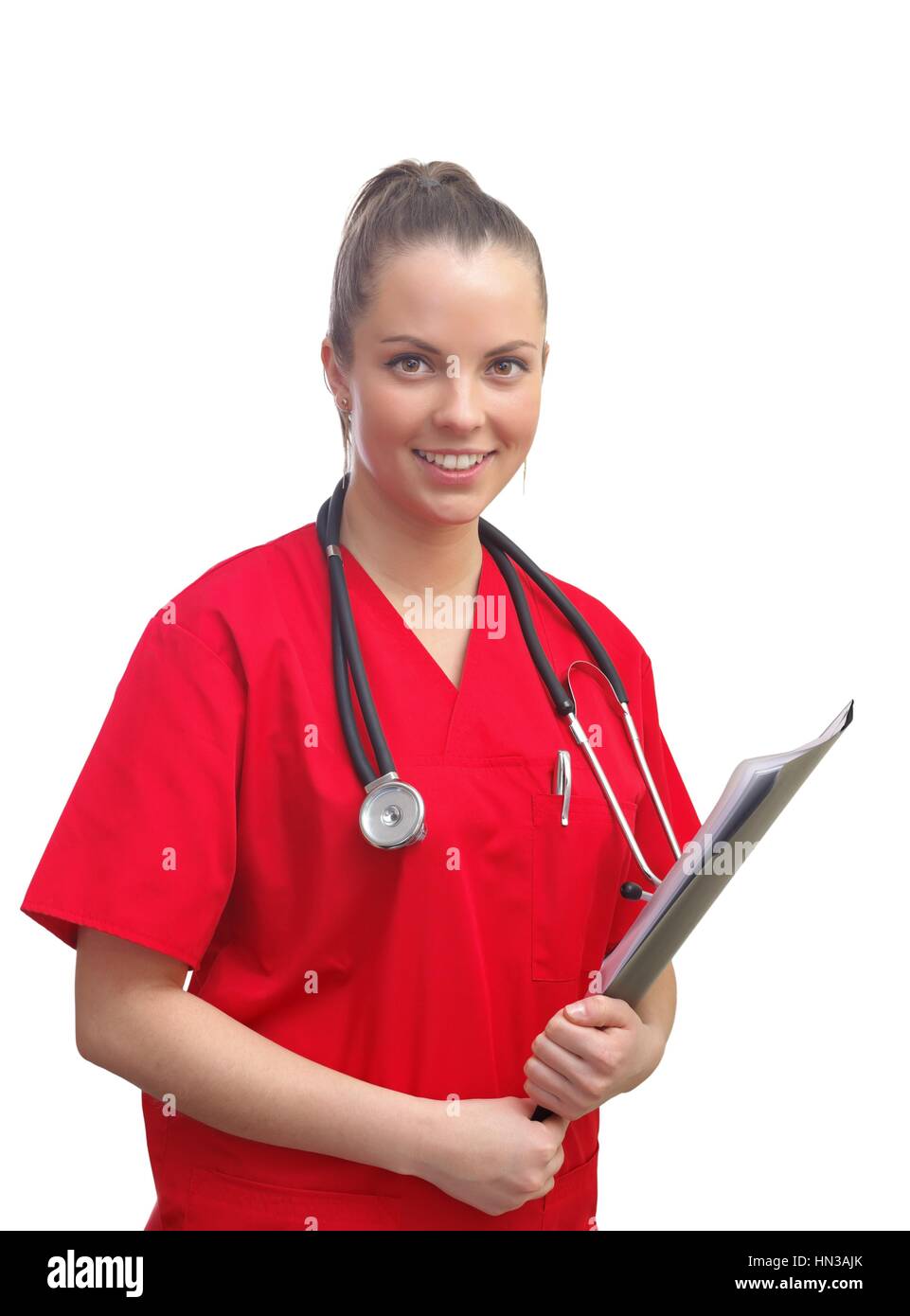 Portrait of a confident female doctor holding files Stock Photo - Alamy