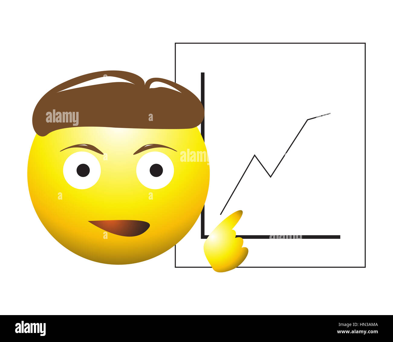 A business man with a chart emoticon isolated on a white background ...