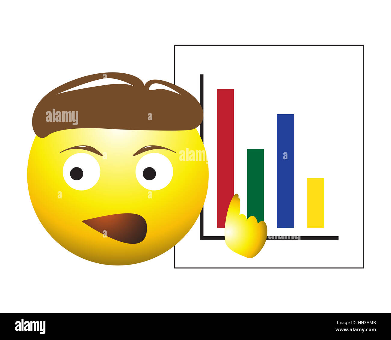 A business man with a bar chart emoticon isolated on a white background ...