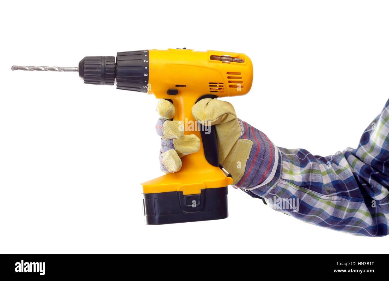 Close-up of a hand holding drill on isolated background Stock Photo - Alamy