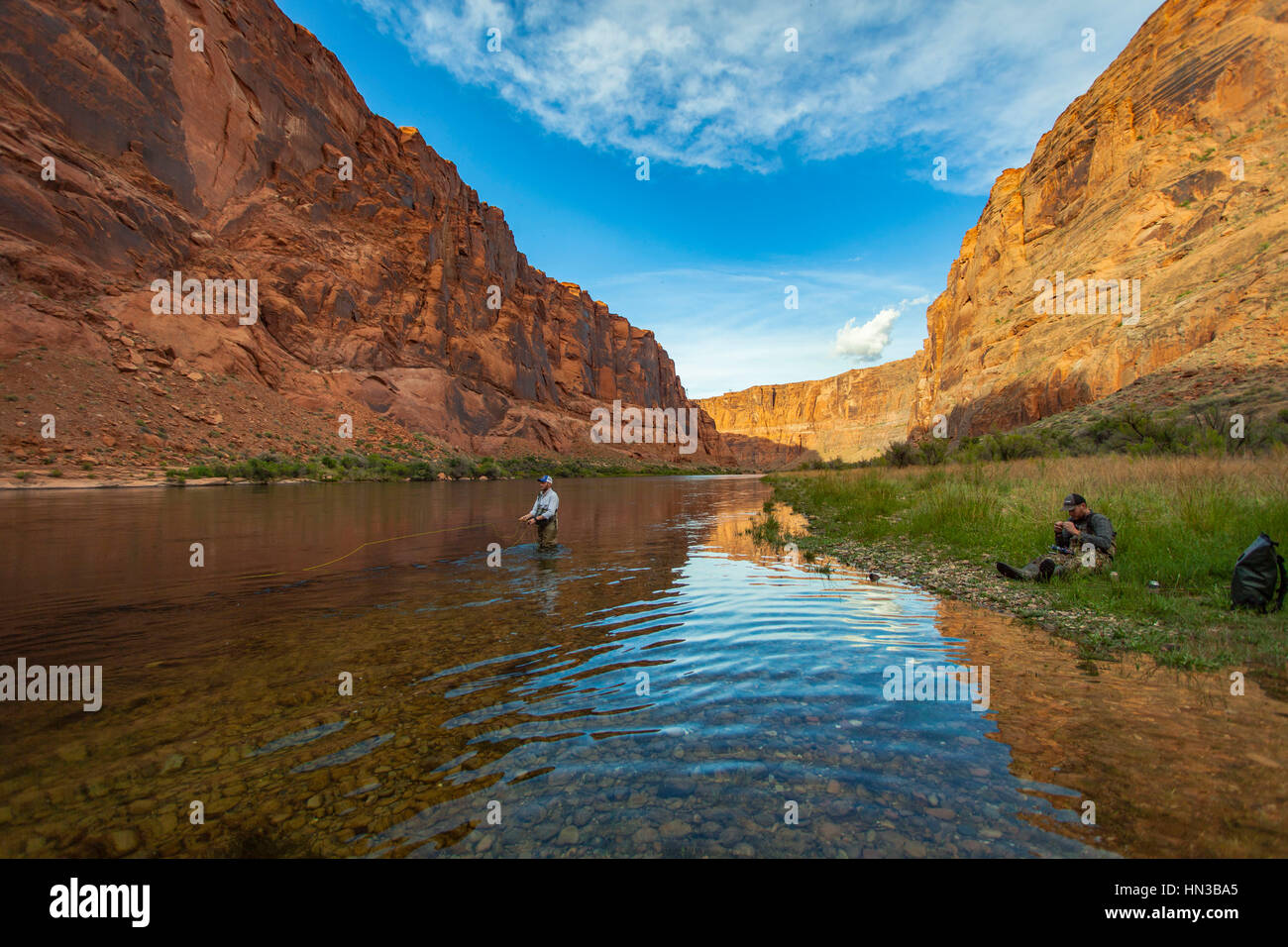 Man Fishing On The Colorado River In The Grand Canyon Stock Photo - Alamy