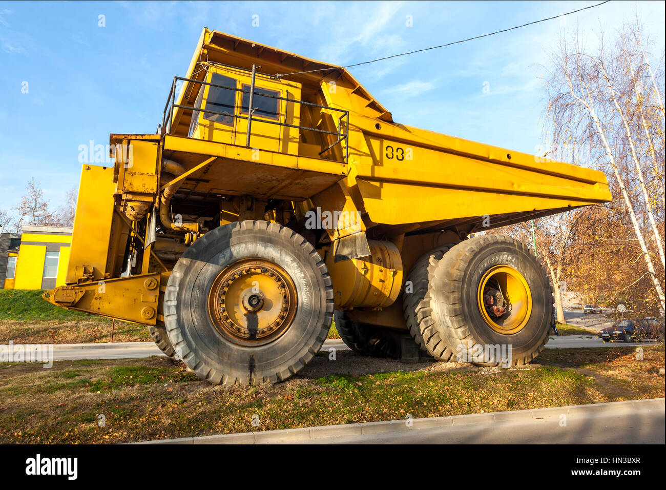 Bor, Serbia,- December 12, 2015: Retired damper set up as a monument in ...
