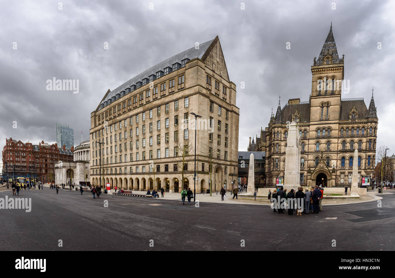 The old and new town hall buildings in the city center of Manchester ...