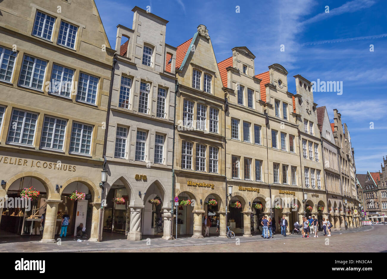 Shops at the historical Prinzipal market square in Munster, Germany ...