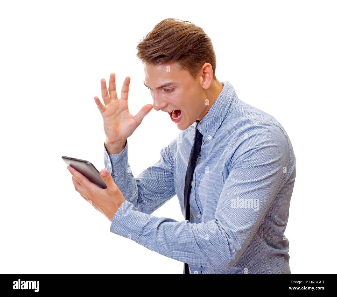 Portrait of a shouting businessman on isolated background Stock Photo ...