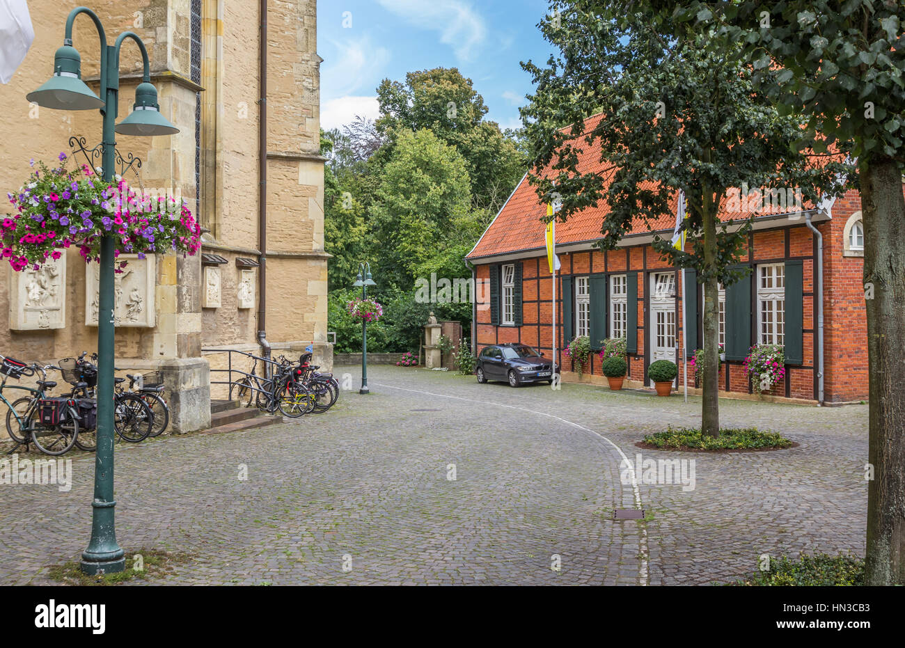 Cobblestones street in the historical center of Telgte, Germany Stock ...