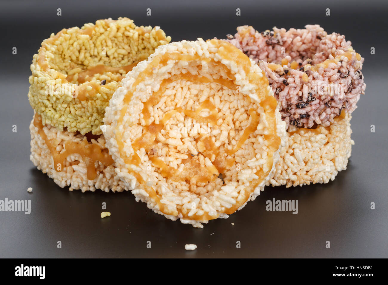 Thai dessert - rice cracker or rice biscuit topping with cane sugar ...