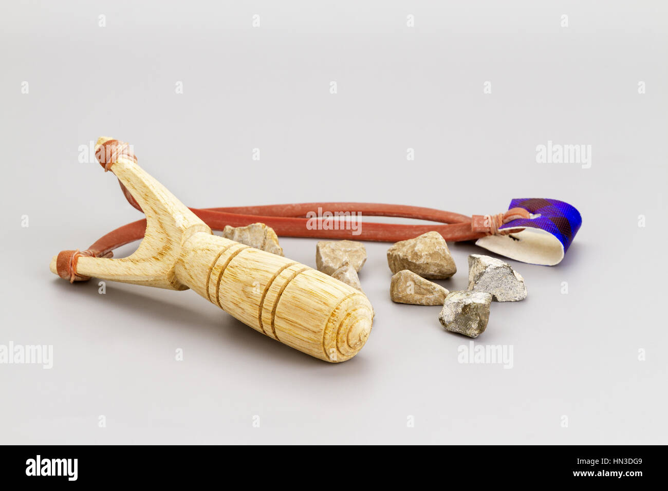 Wooden catapult slingshot with stone bullets ready to use Stock Photo ...