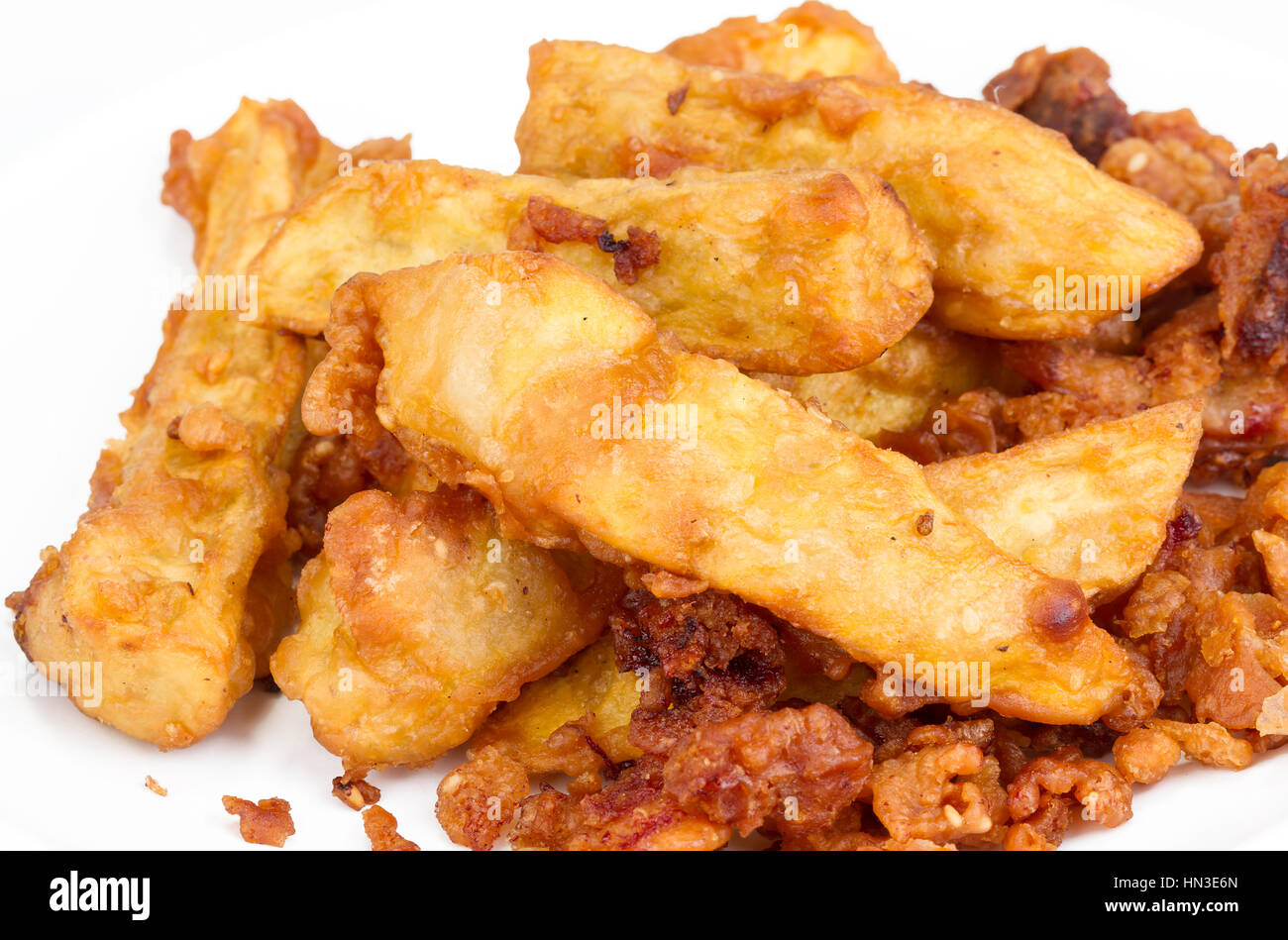 deep fired yam on white background - Thai snack Stock Photo - Alamy