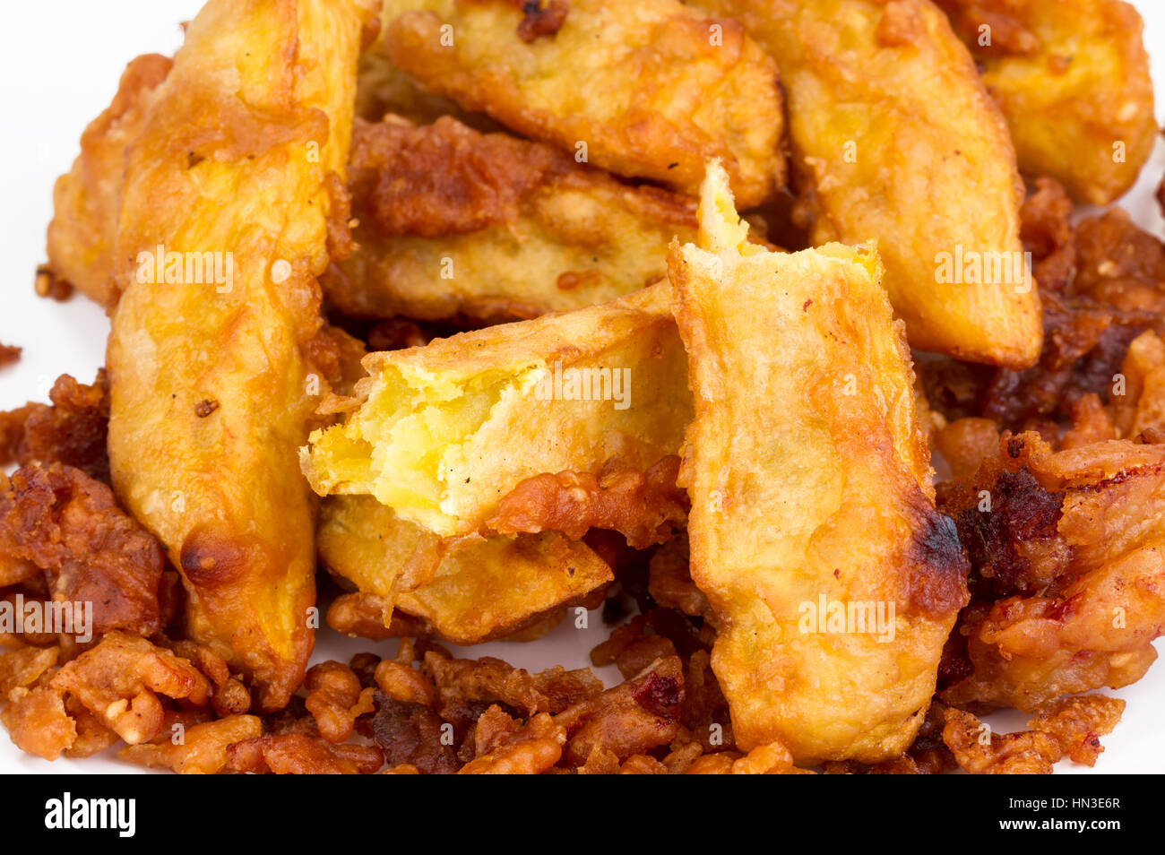 deep fired yam on white background - Thai snack Stock Photo - Alamy