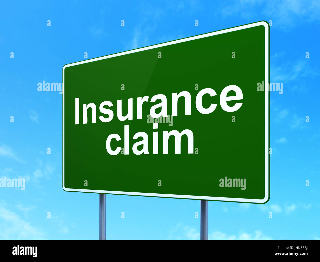 Insurance concept: Insurance Claim on green road highway sign, clear ...