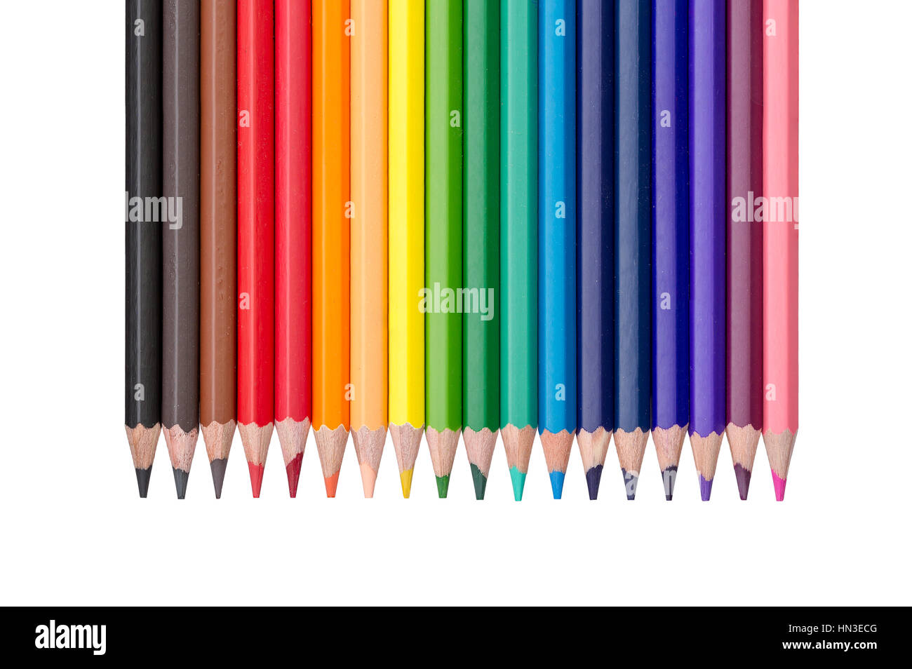 single row of colored pencils isolated on white background Stock Photo ...