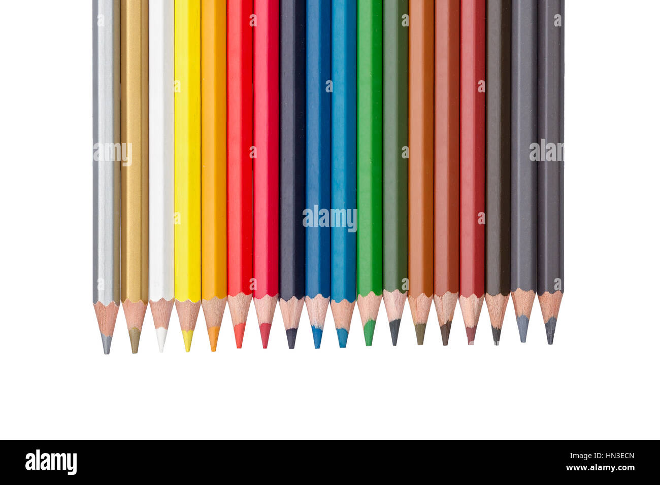 single row of colored pencils isolated on white background Stock Photo ...