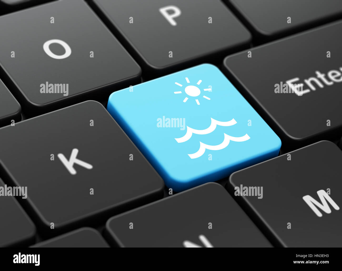Travel concept: computer keyboard with Beach icon on enter button ...