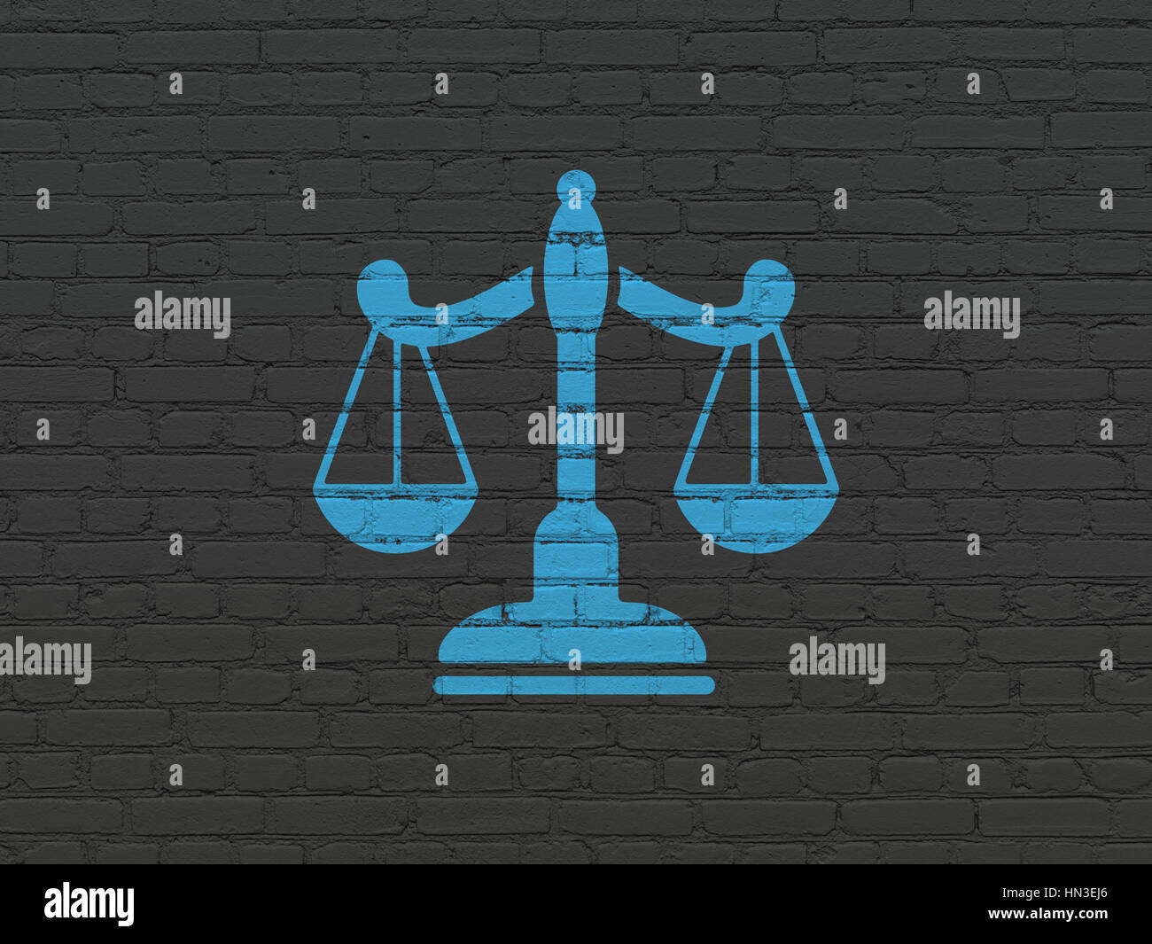 Law concept: Painted blue Scales icon on Black Brick wall background ...