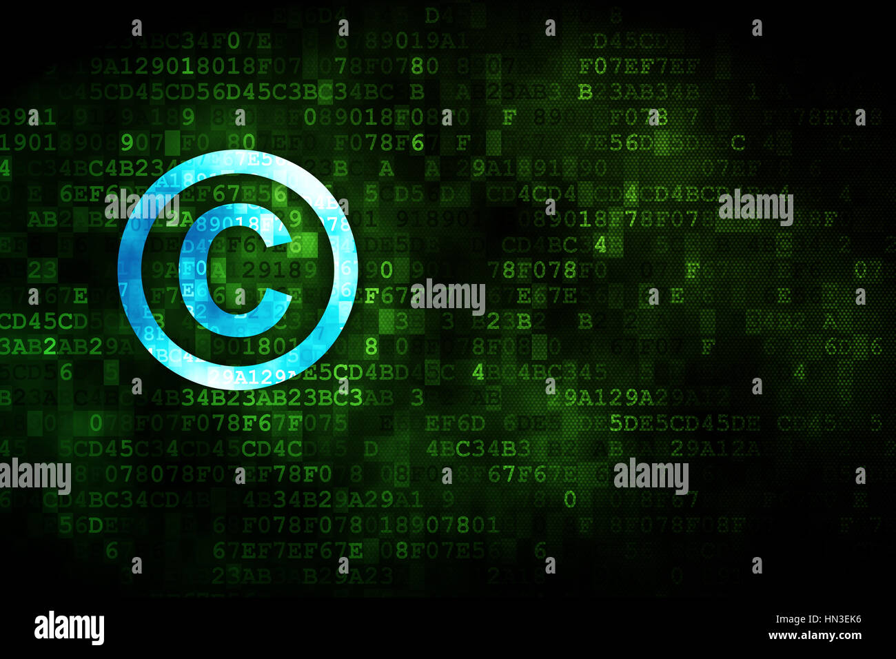Law concept: pixelated Copyright icon on digital background, empty ...