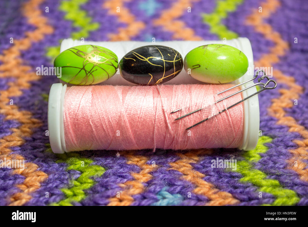 Beads and reels of thread Stock Photo - Alamy