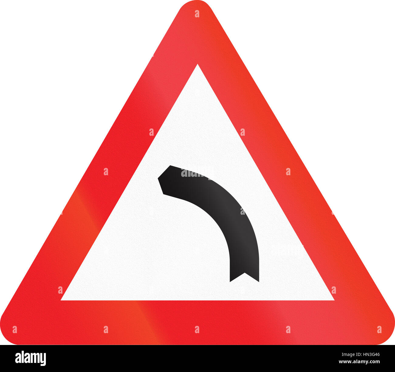 Belgian warning road sign - Bend to left Stock Photo - Alamy