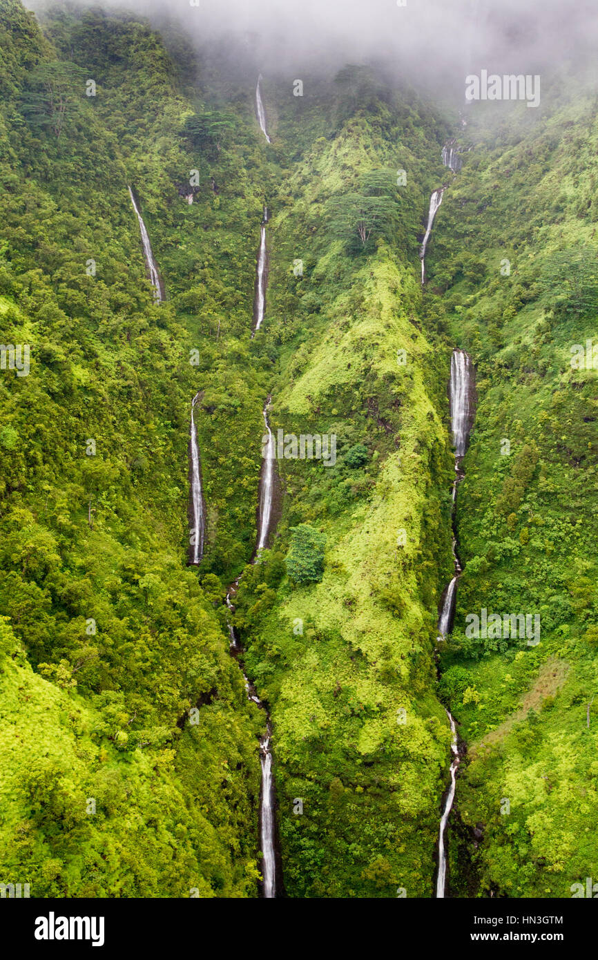 Aerial view of waterfalls in the moutains in Kauai, Hawaii, USA Stock ...