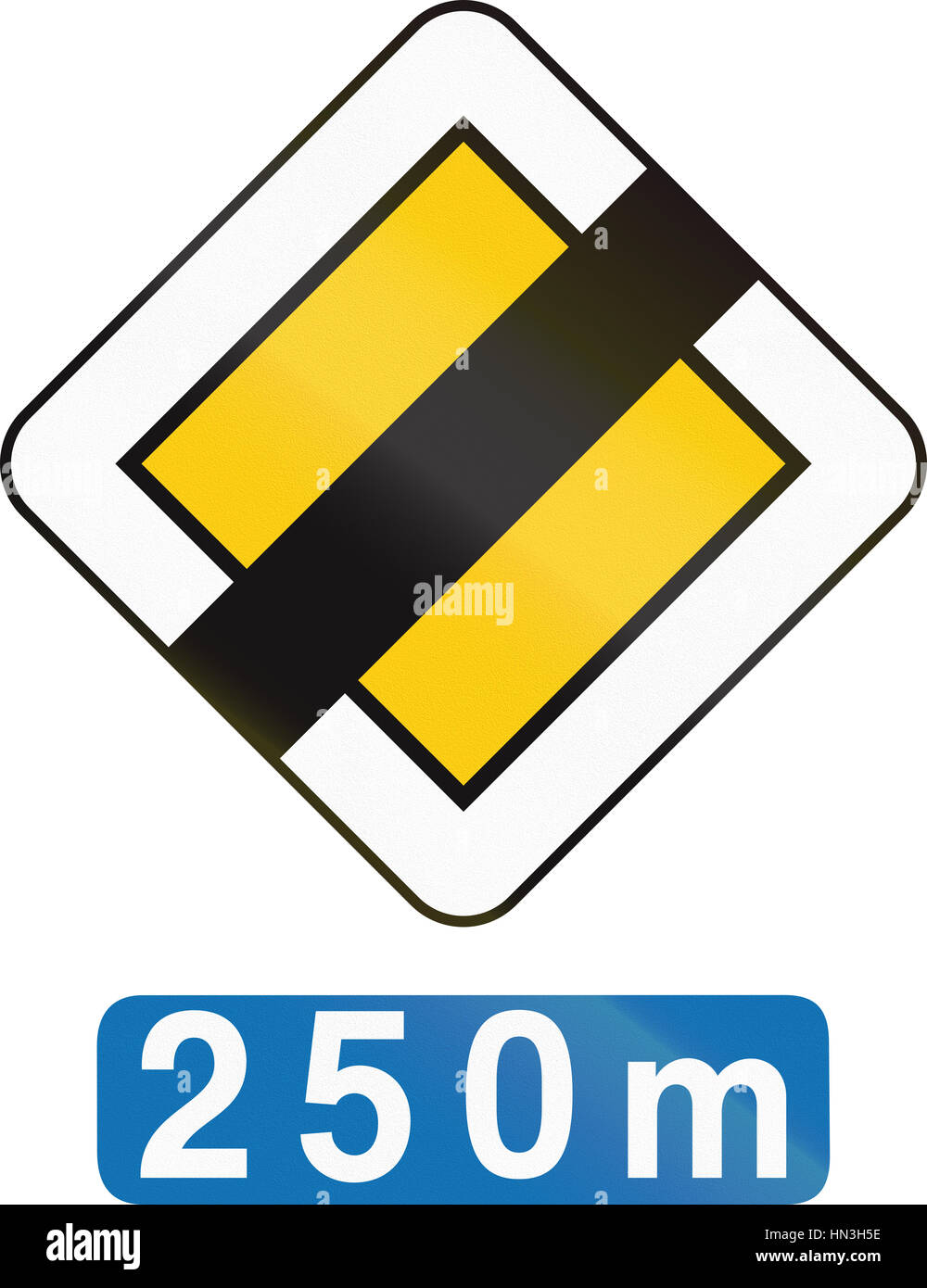 Belgian regulatory road sign - End of priority road in 250 meters Stock ...