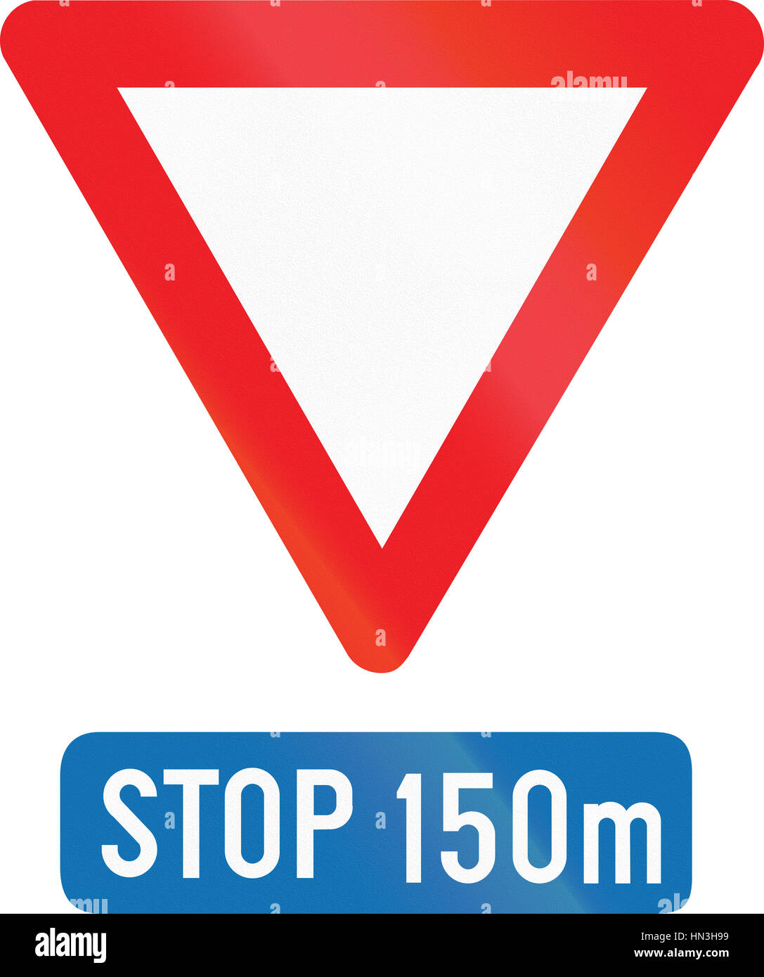 Belgian regulatory road sign - Stop in 150 meters Stock Photo - Alamy