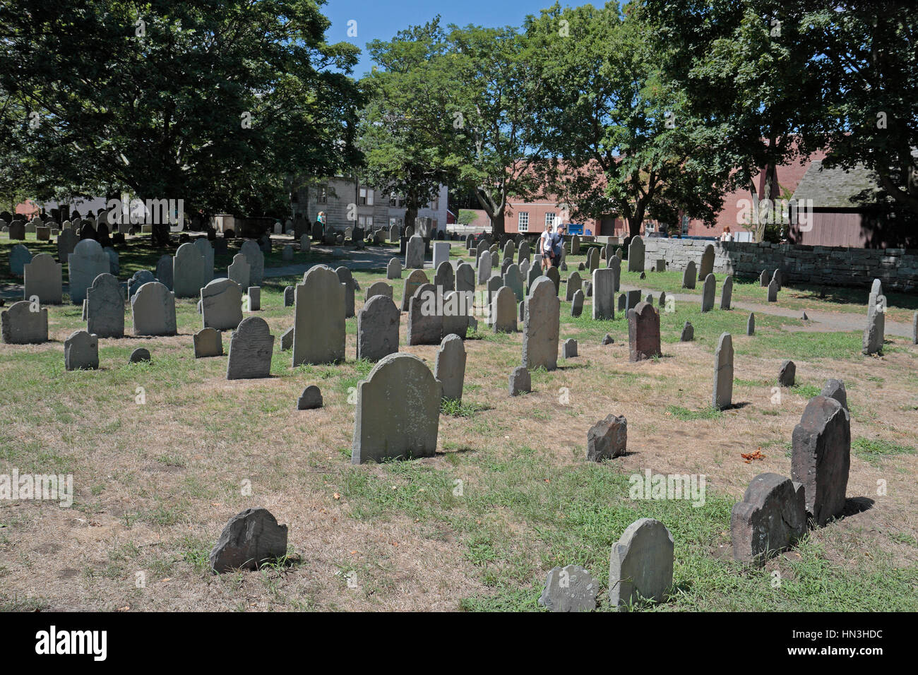 General view of headstones in the Old Burying Point Cemetery, Salem ...