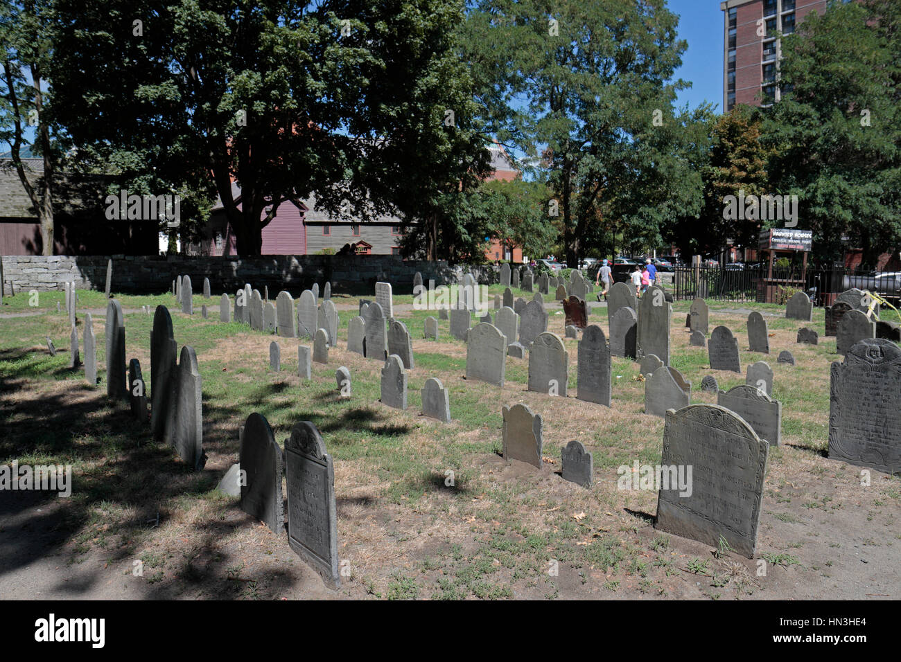 General view of headstones in the Old Burying Point Cemetery, Salem ...