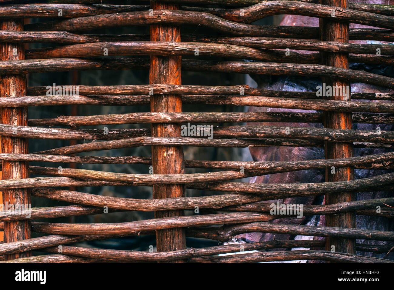 Wickerwork woven background texture of wood Stock Photo - Alamy