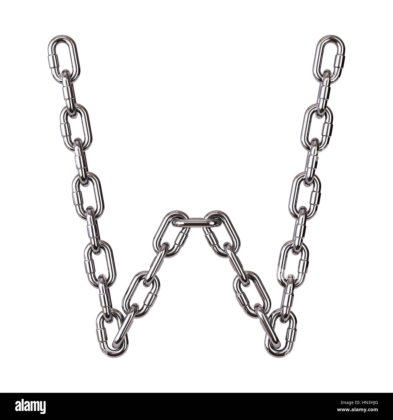 Font W chrome metal alphabet letter chain. Isolated on white background ...
