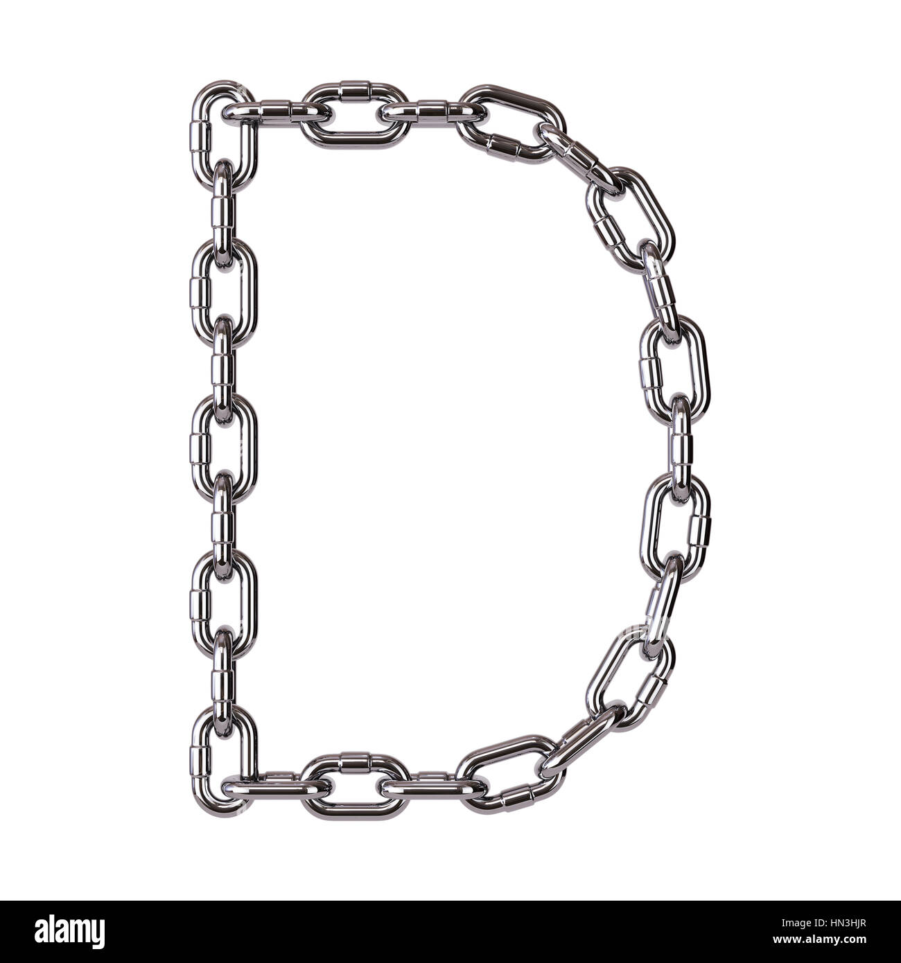 Font D chrome metal alphabet letter chain. Isolated on white background ...