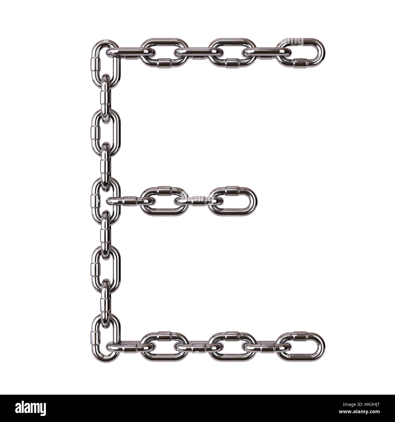 Font E chrome metal alphabet letter chain. Isolated on white background ...