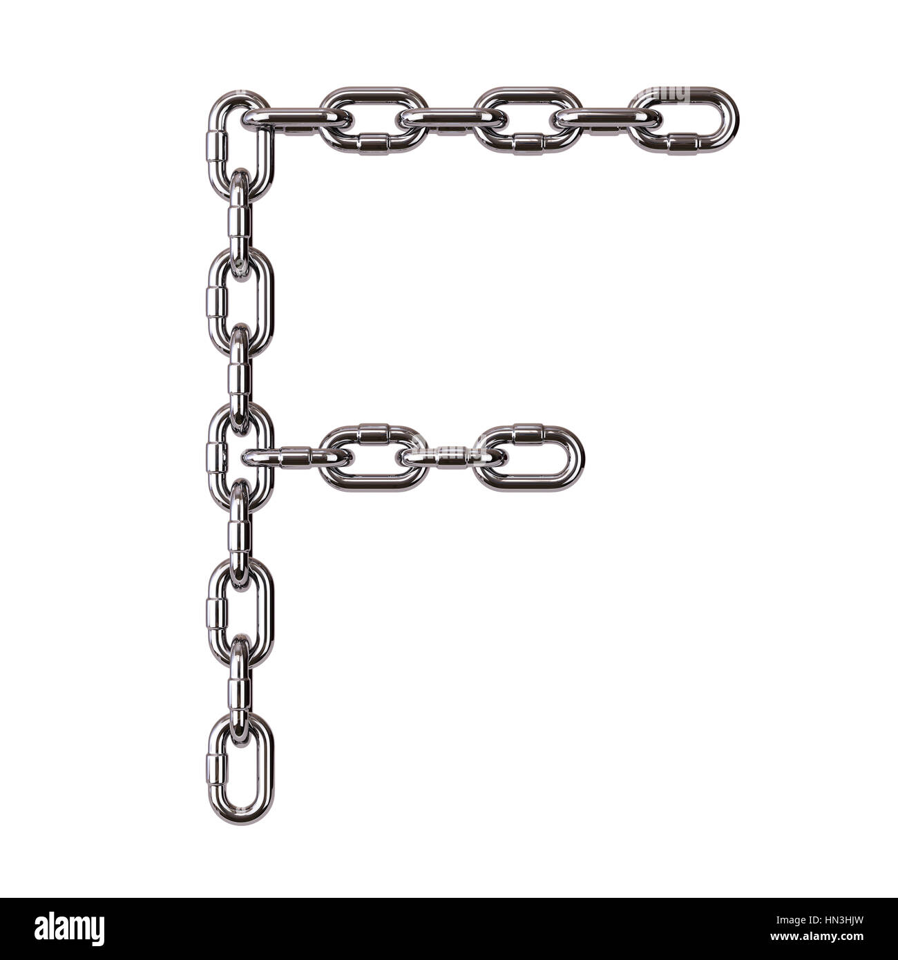 Font F chrome metal alphabet letter chain. Isolated on white background ...