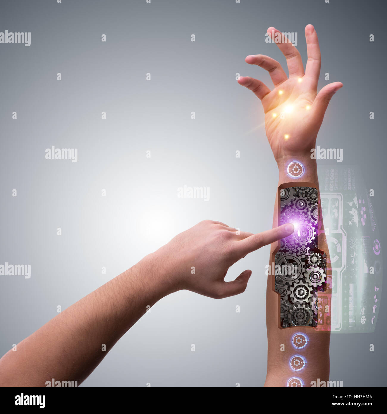 Robotic hand pressing button in futuristic concept Stock Photo - Alamy