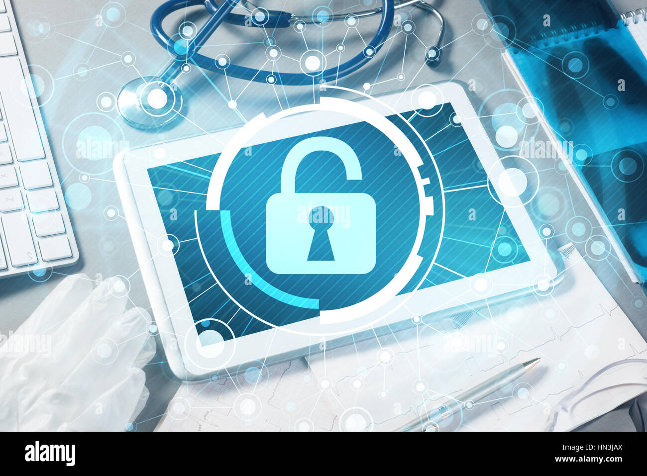 White tablet pc and access security concept on media screen Stock Photo ...