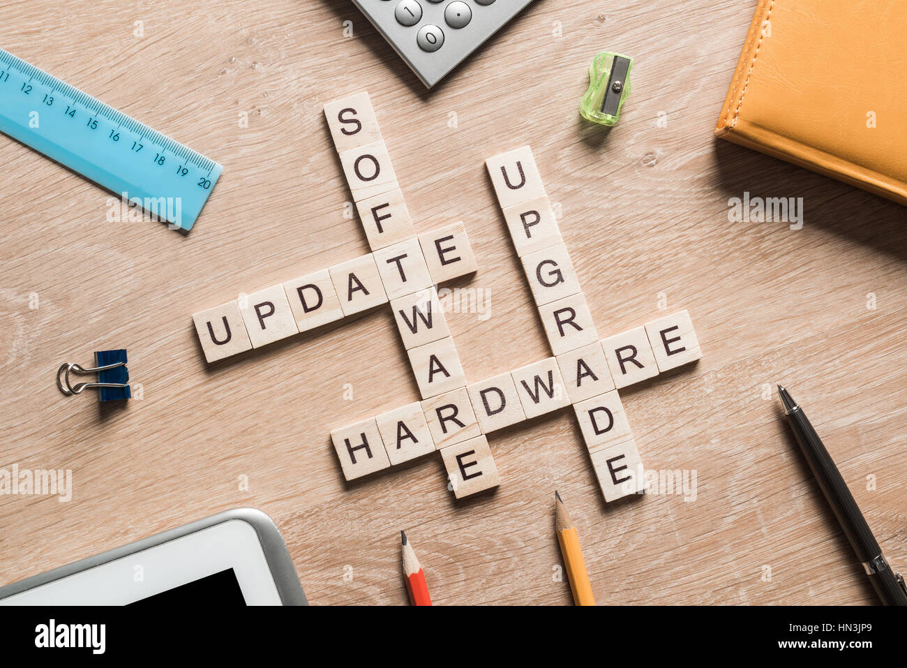 Software hardware update and upgrade words made of wooden cubes Stock ...