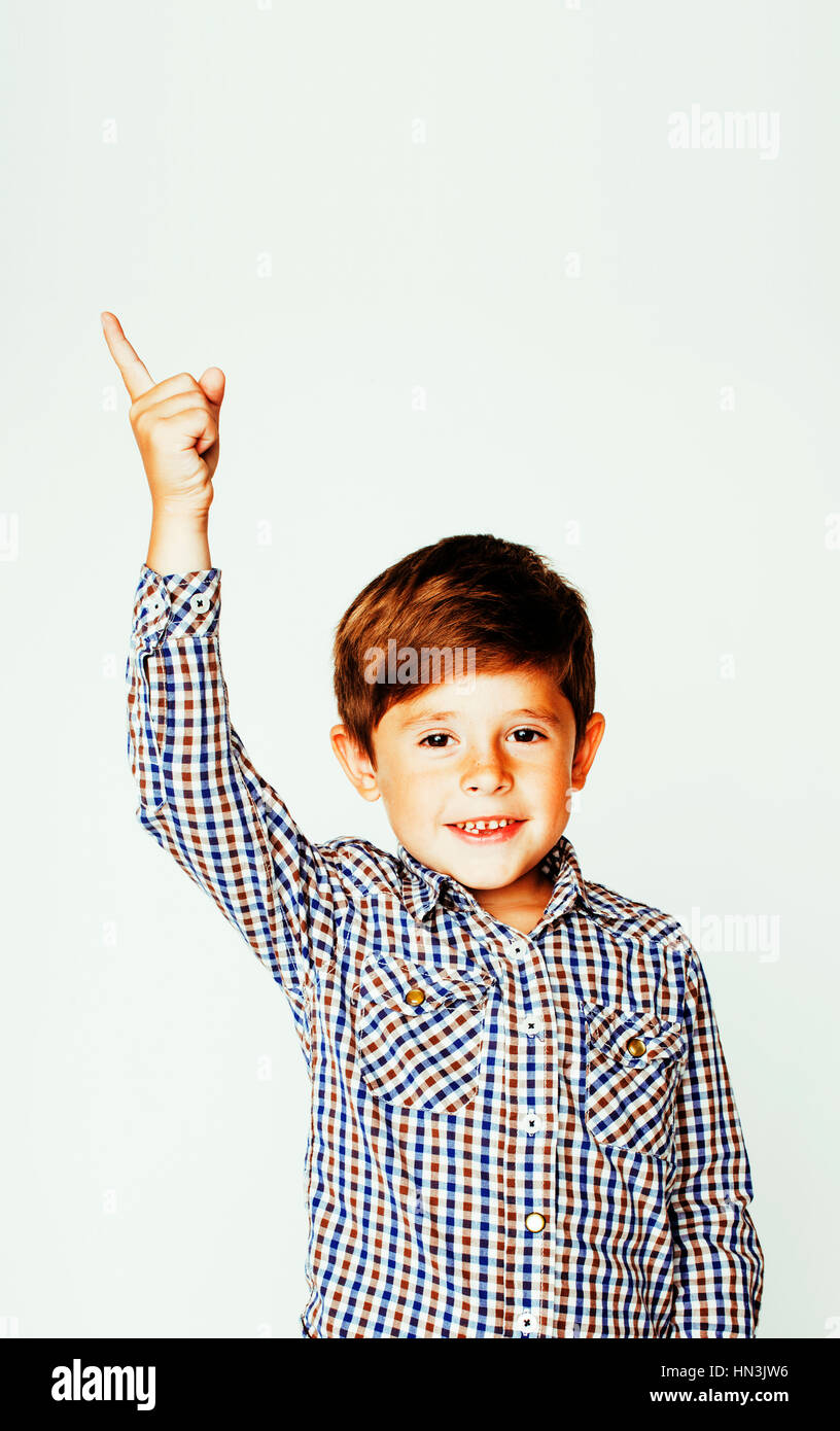 young pretty little cute boy kid wondering, posing emotional fac Stock ...