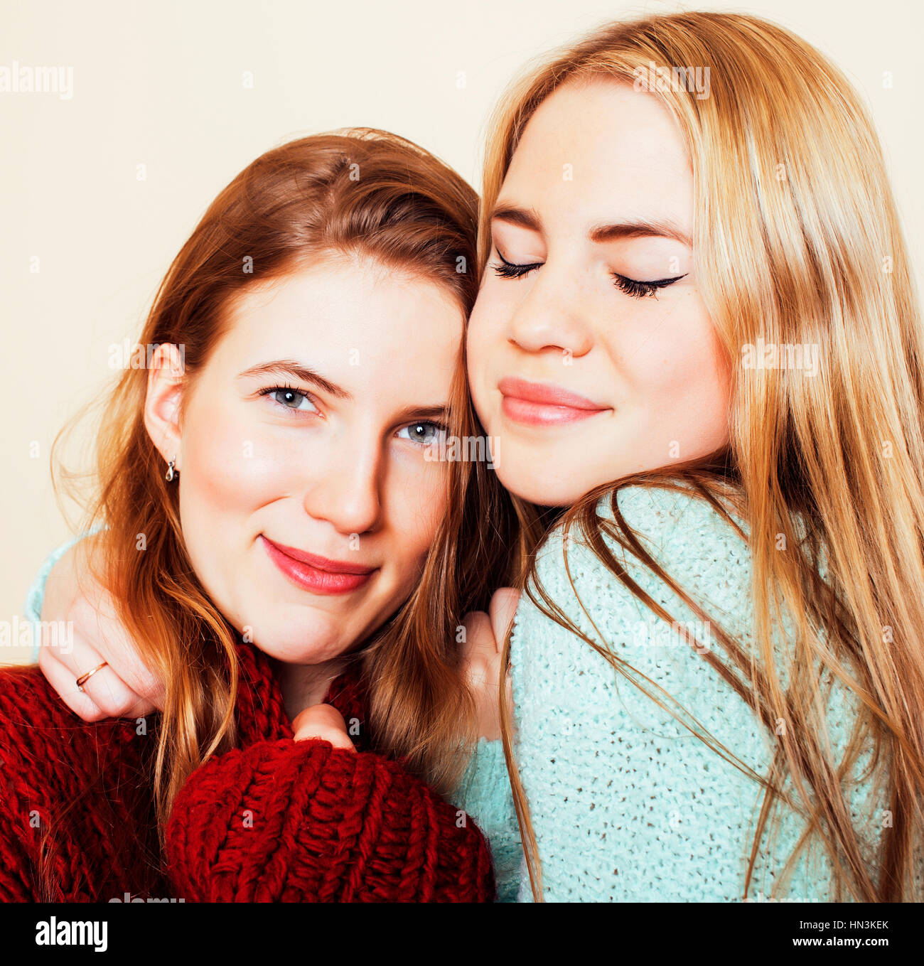 best friends teenage girls together having fun, posing emotional Stock ...