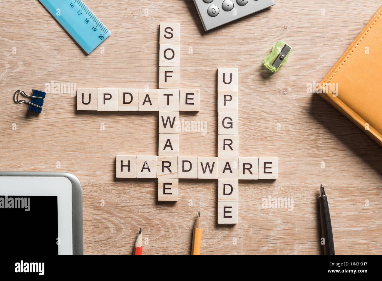 Software hardware update and upgrade words made of wooden cubes Stock ...