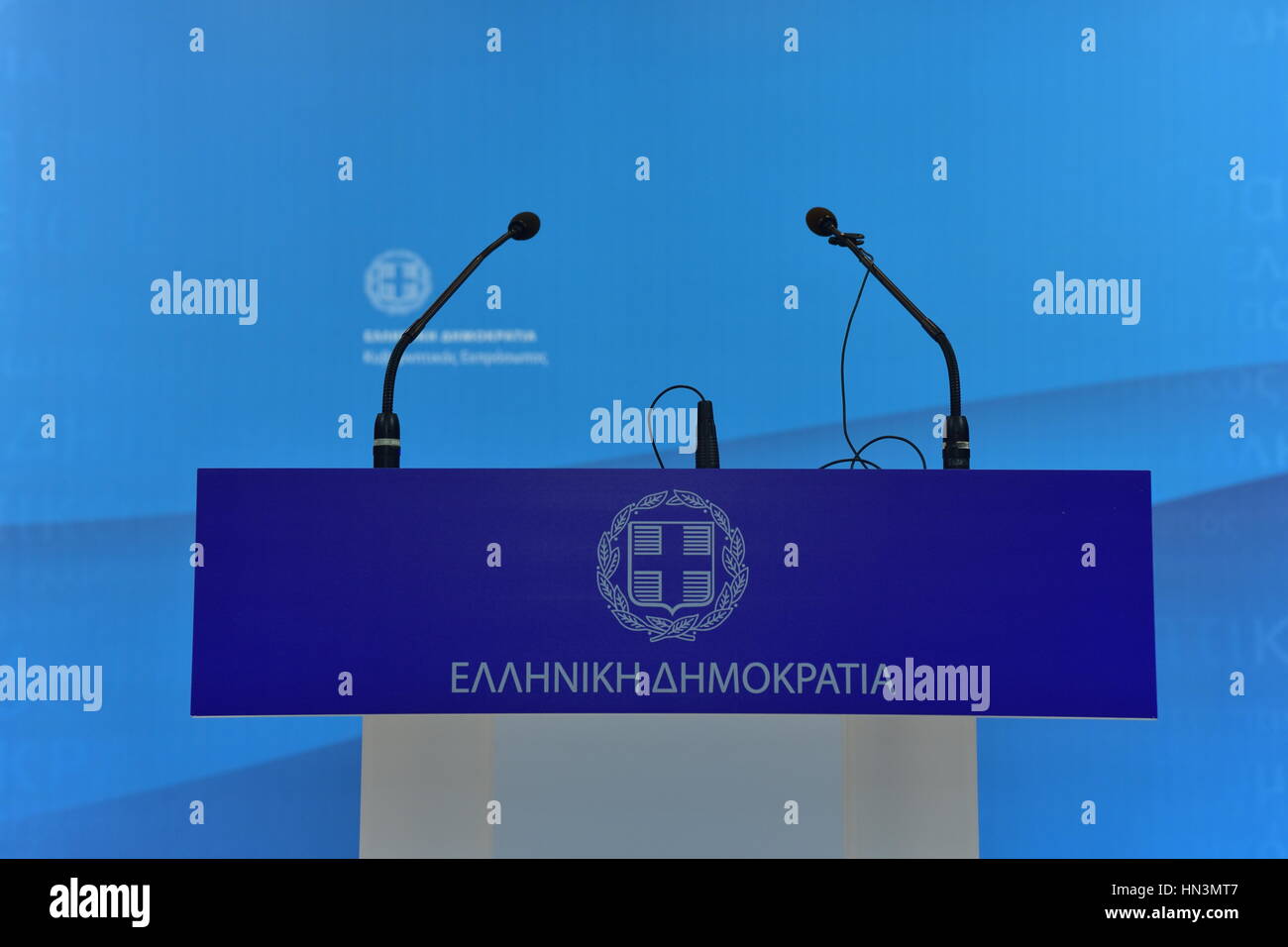 Athens, Greece. 07th Feb, 2017. Everything is ready for the press ...
